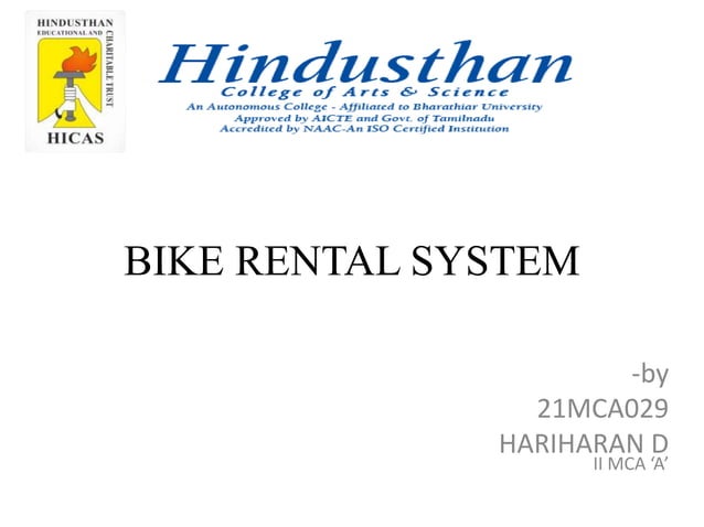 BIKE RENTAL SYSTEM.pptx | Databases | Computer Software and Applications