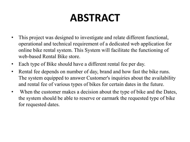 BIKE RENTAL SYSTEM.pptx | Databases | Computer Software and Applications