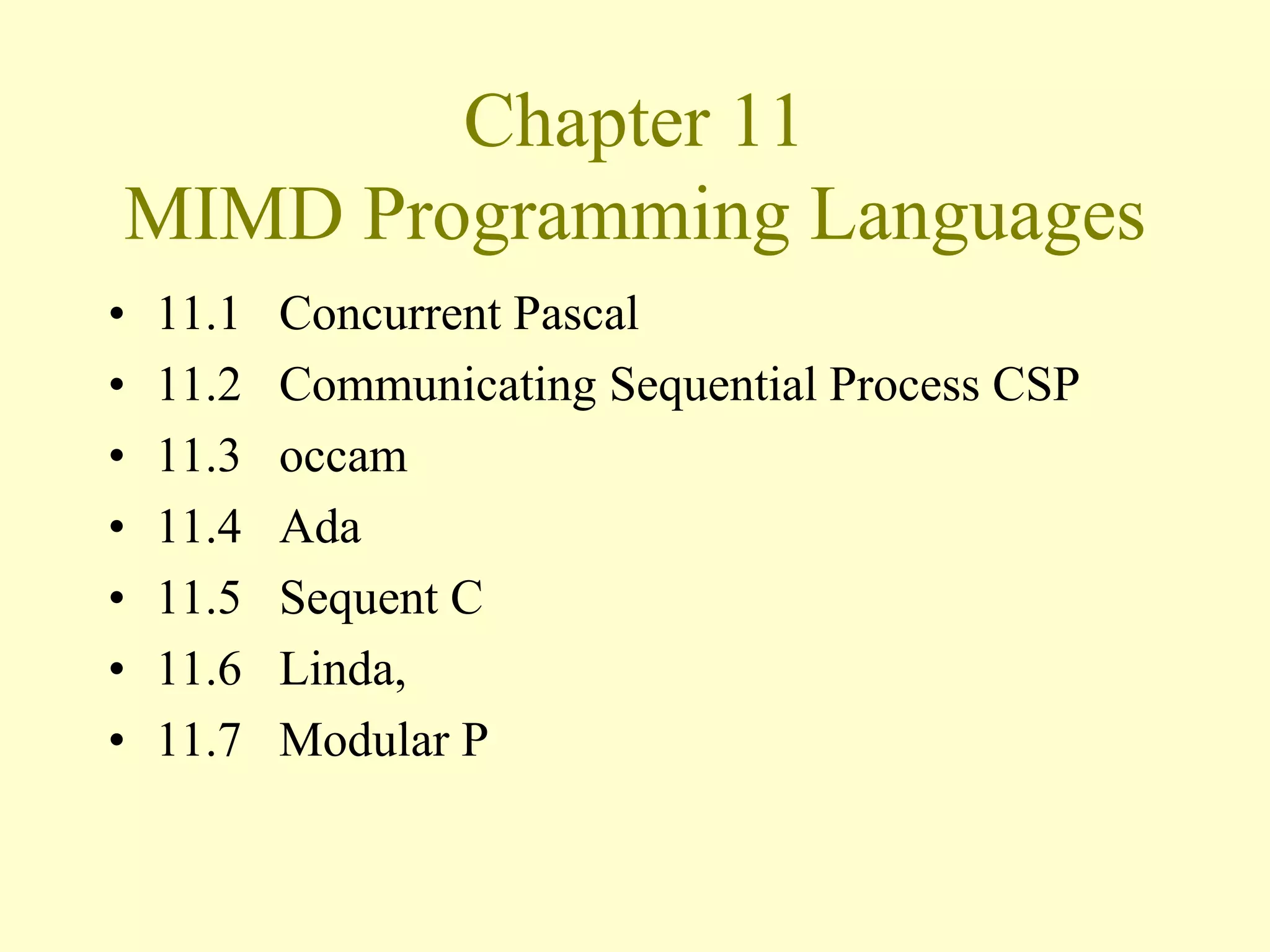 BIL406-Chapter-11-MIMD Programming Languages.ppt | Programming Languages | Computing