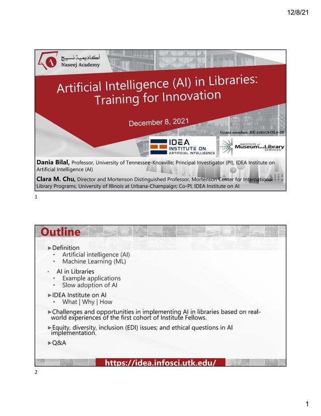 Artificial Intelligence AI in Libraries Training for Innovation Webinar ...