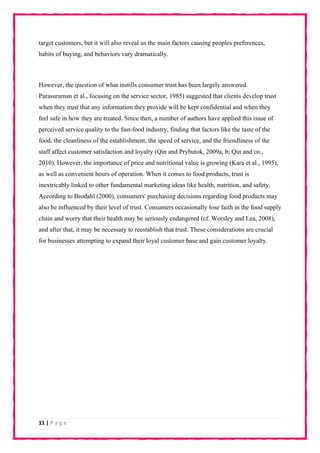 Project Work on Consumer Behavior in Fast Food Restaurants. Their ...