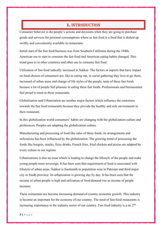 Project Work on Consumer Behavior in Fast Food Restaurants. Their ...