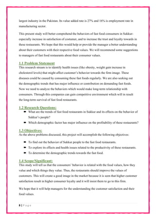 Project Work on Consumer Behavior in Fast Food Restaurants. Their ...