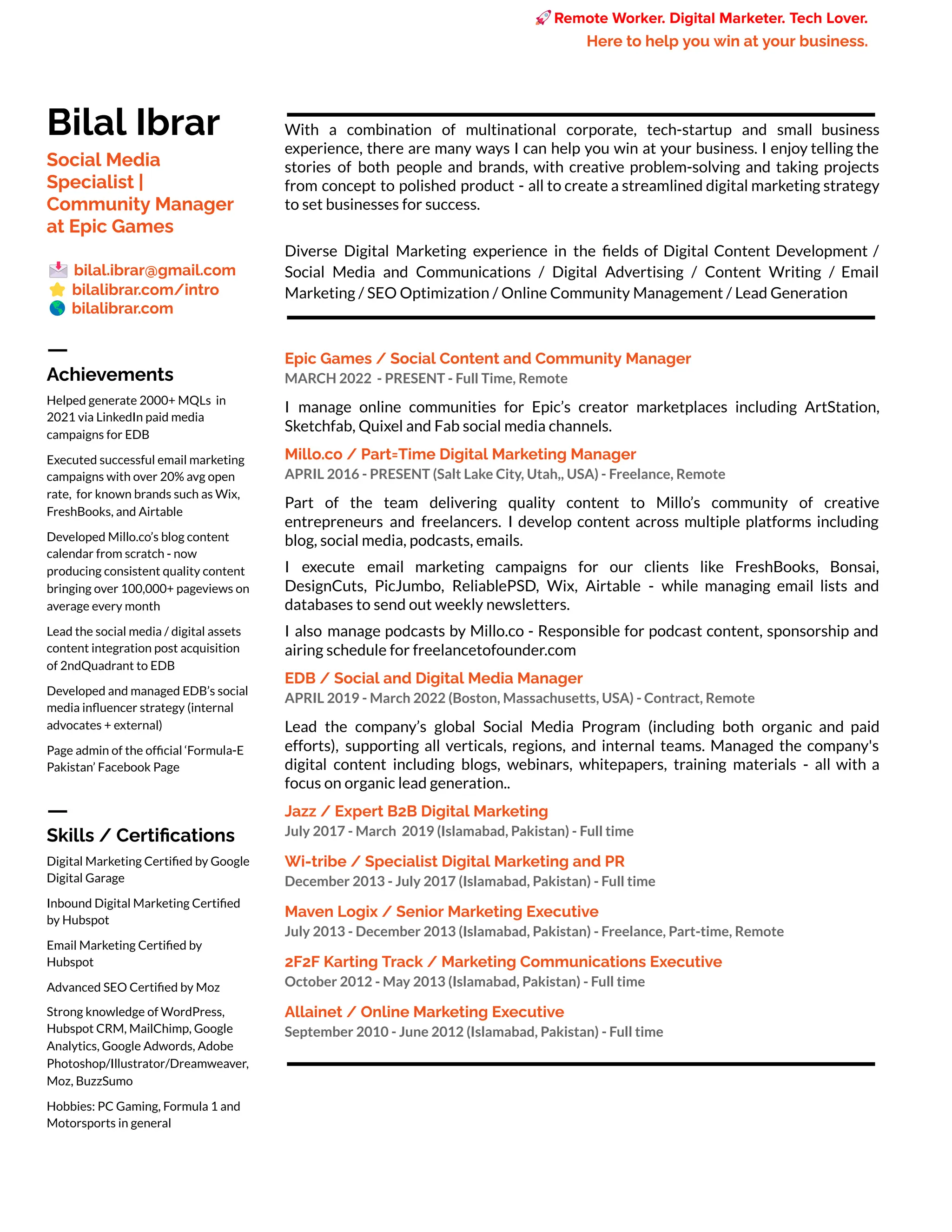 Bilal Ibrar - Resume 2024 - Digital Marketing | PDF