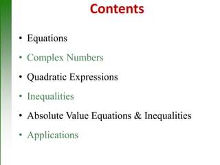 Equations Complex Numbers Quadratic Expressions Inequalities Absolute ...