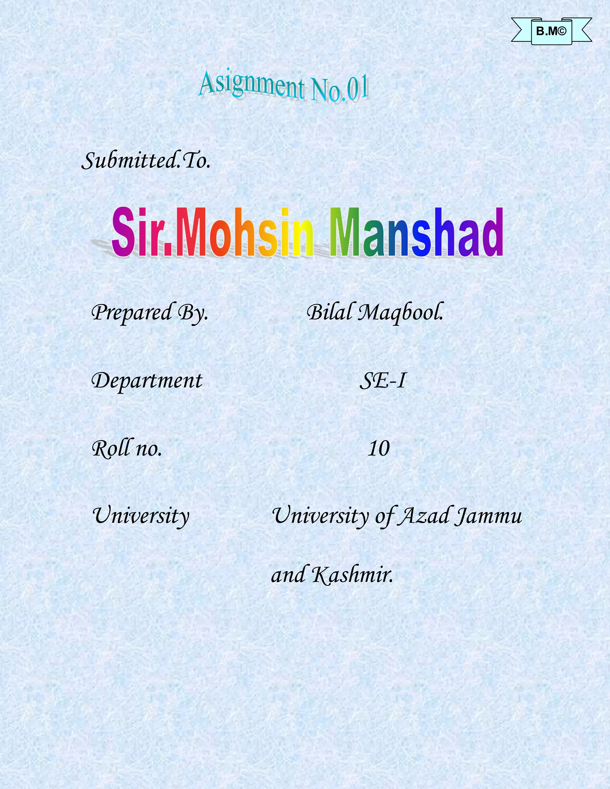 Bilal maqbool assignment no.01 computing | PDF
