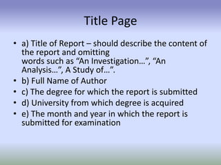Technical Report Writing (Format of Final year project's thesis) | PPTX