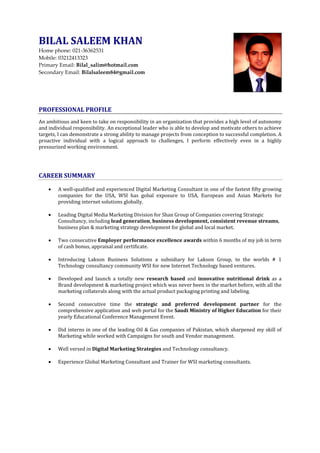 Bilal Saleem 2012 Updated Cv | PDF