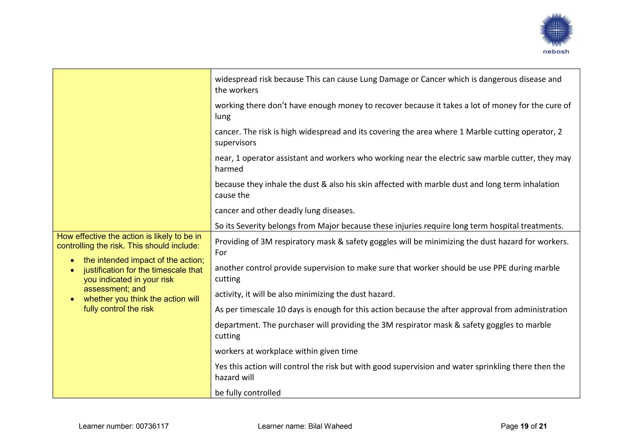 Risk assessment Report for NEBOSH Assessment | DOCX