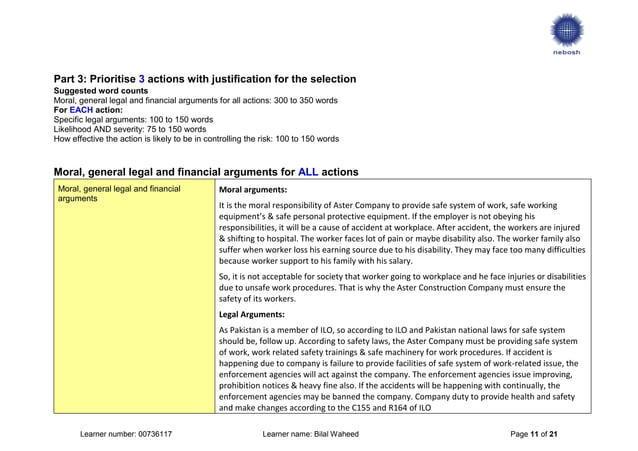 Risk assessment Report for NEBOSH Assessment | DOCX | First Aid | Injuries