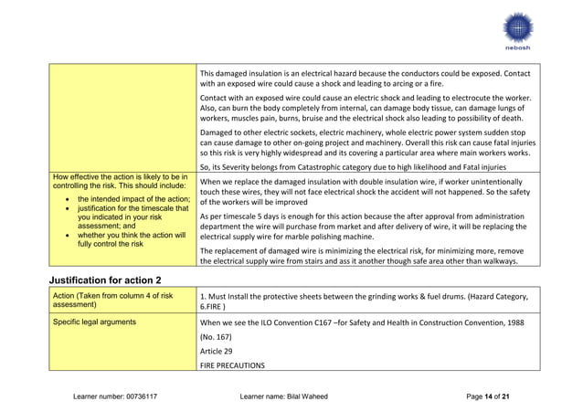 Risk assessment Report for NEBOSH Assessment | DOCX | First Aid | Injuries