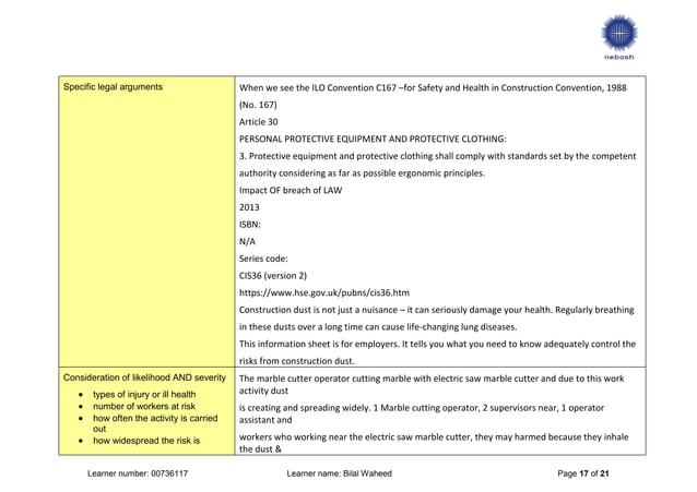 Risk assessment Report for NEBOSH Assessment | DOCX | First Aid | Injuries