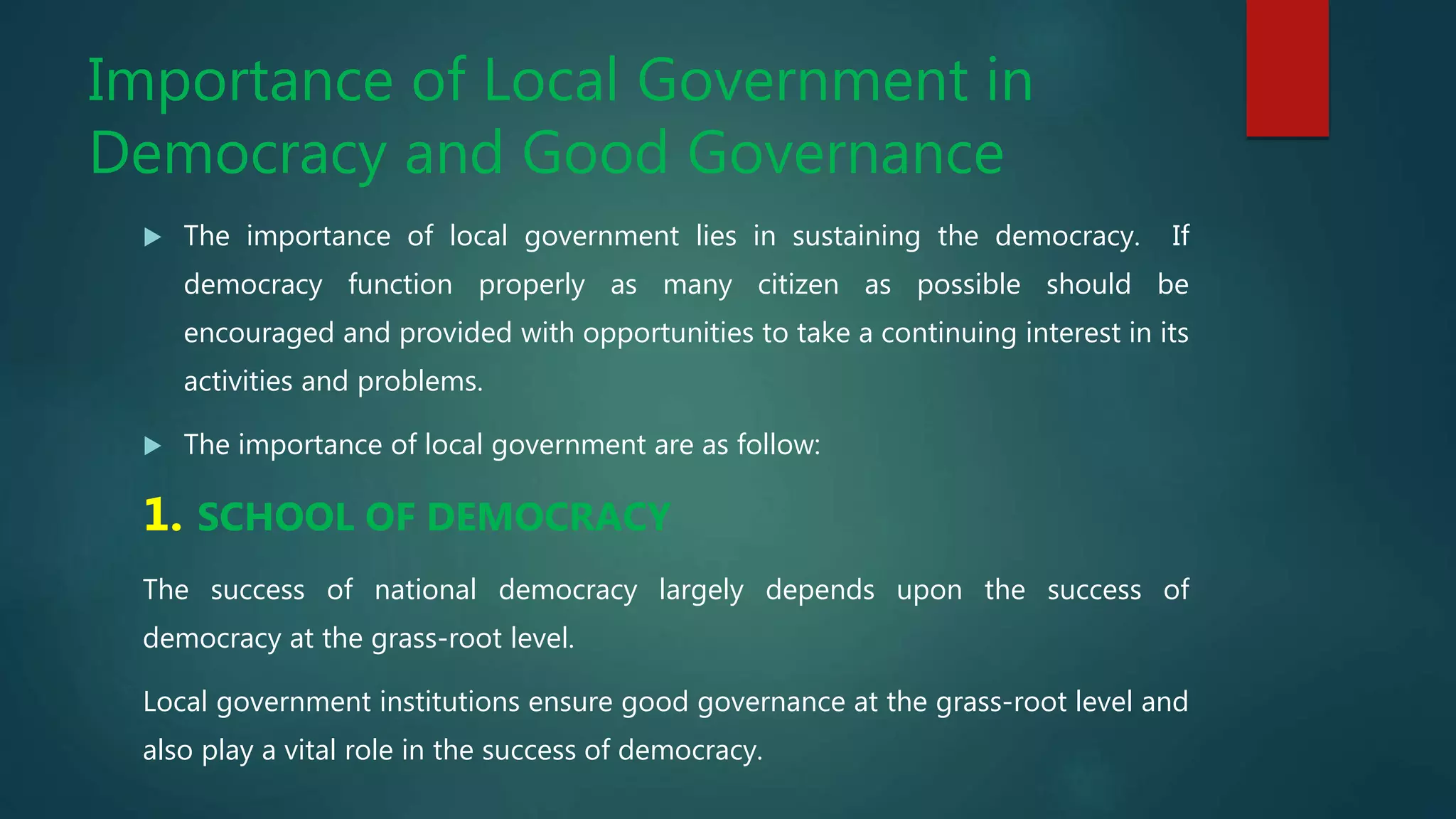 Importance of Local Government in Democracy and Good Governance | PPTX