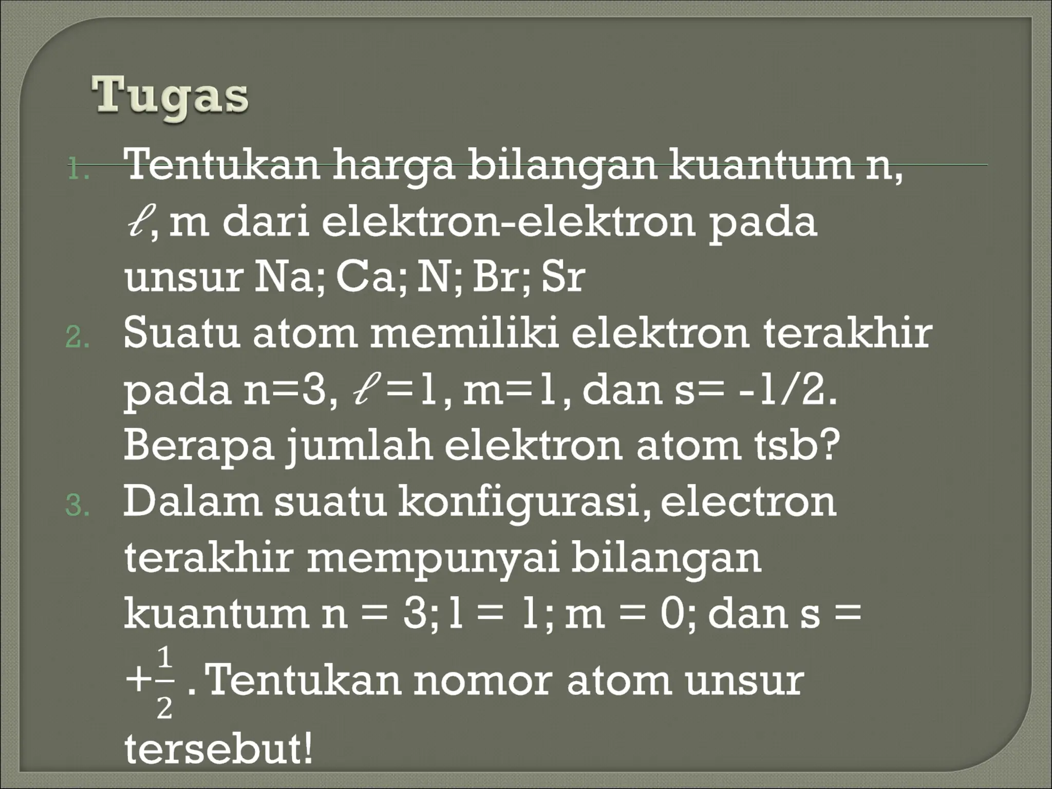 BILANGAN KUANTUM (UTAMA; AZIMUT; MAGNETIK; SPIN) | PPT