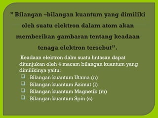 BILANGAN KUANTUM (UTAMA; AZIMUT; MAGNETIK; SPIN) | PPT