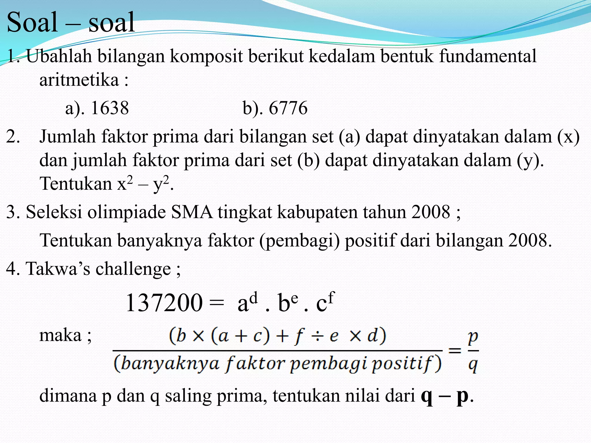 Bilangan prima dan tfm ( teori & aplikasi ) | PPTX