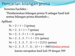 Bilangan prima dan tfm ( teori & aplikasi ) | PPTX