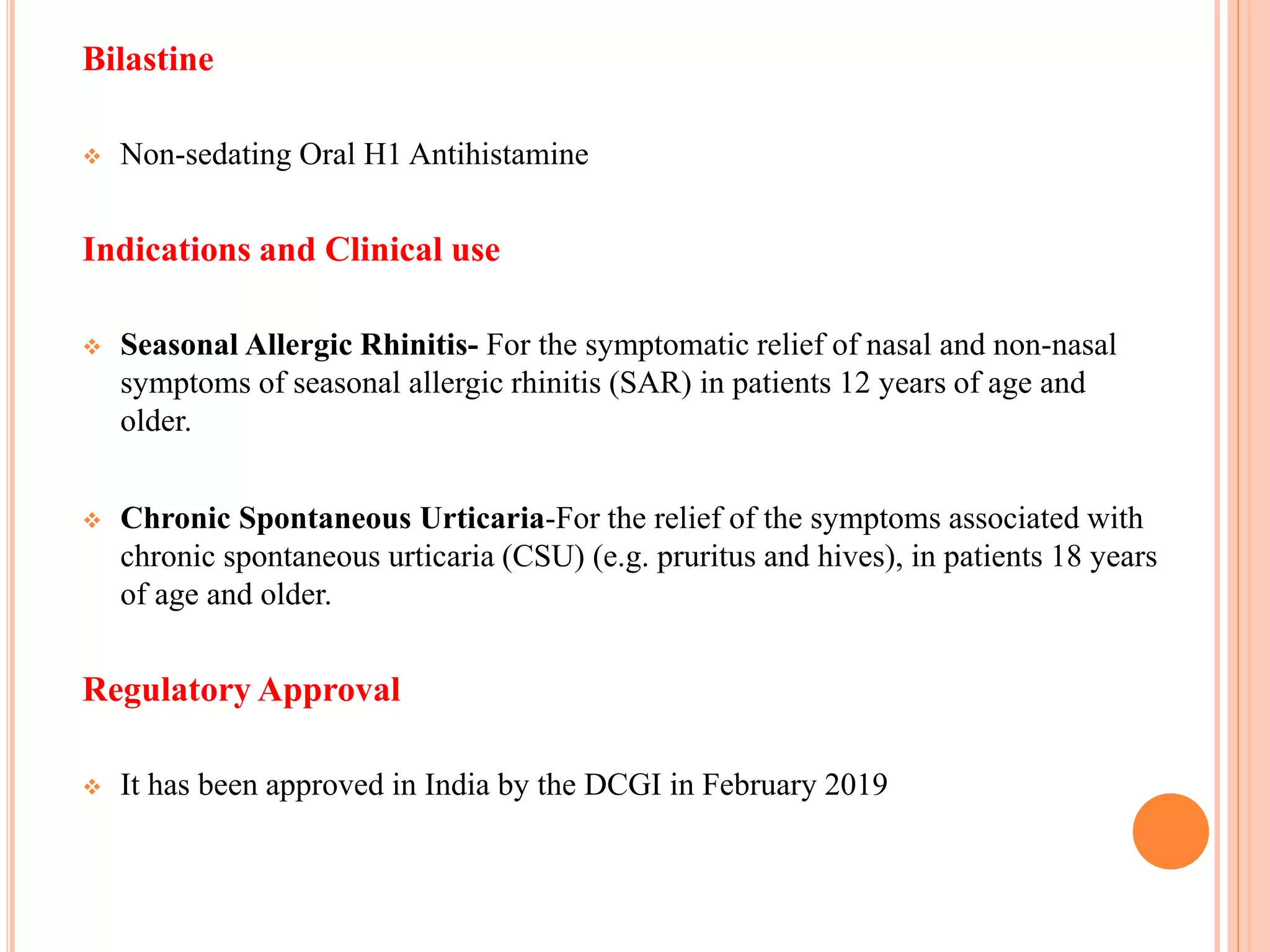 Bilastine A novel Anti -histamine | PPTX