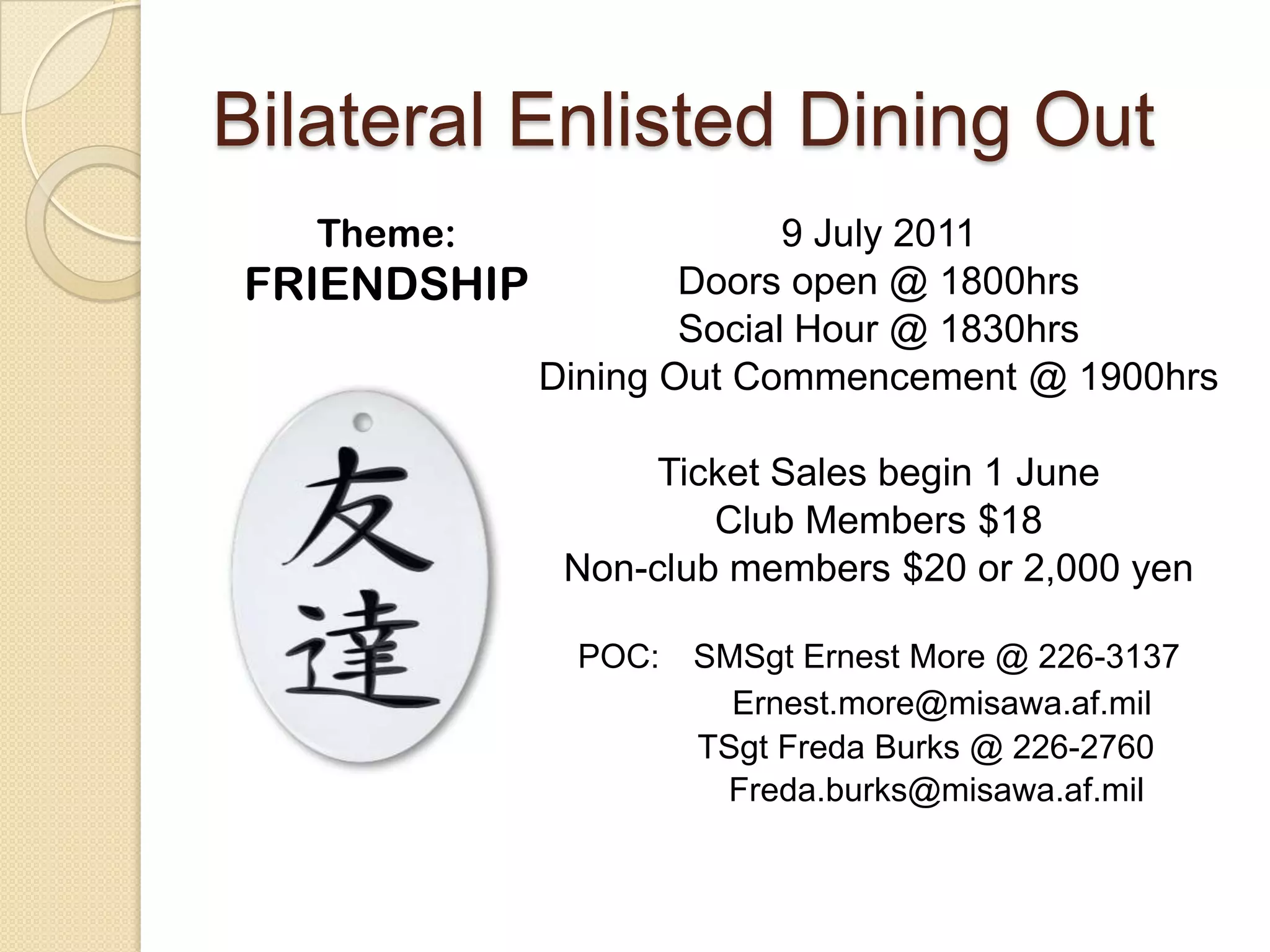 Bilateral Enlisted Dining Out | PPTX