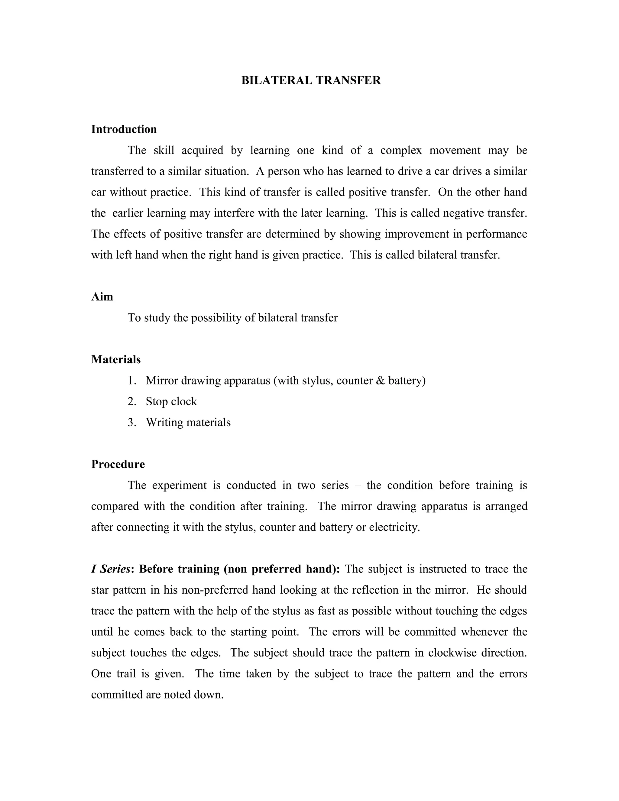 Bilateral transfer | DOC