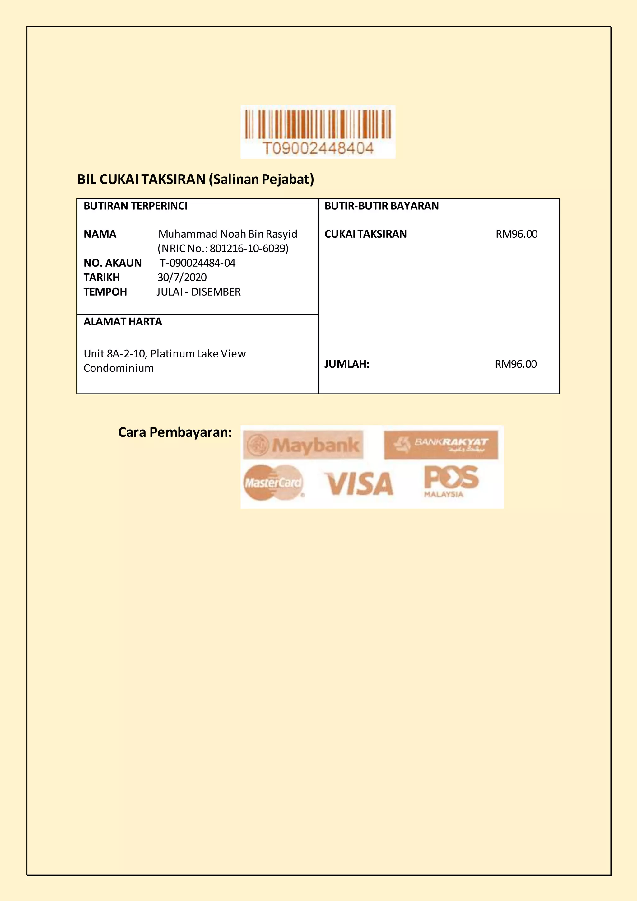 Bil Cukai Pintu atau Taksiran | PDF