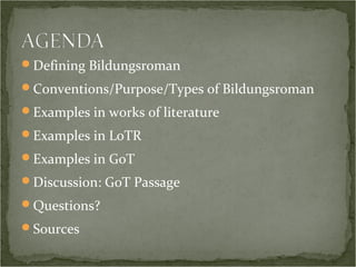 Bildungsroman sample | PPT | Fantasy | Genres