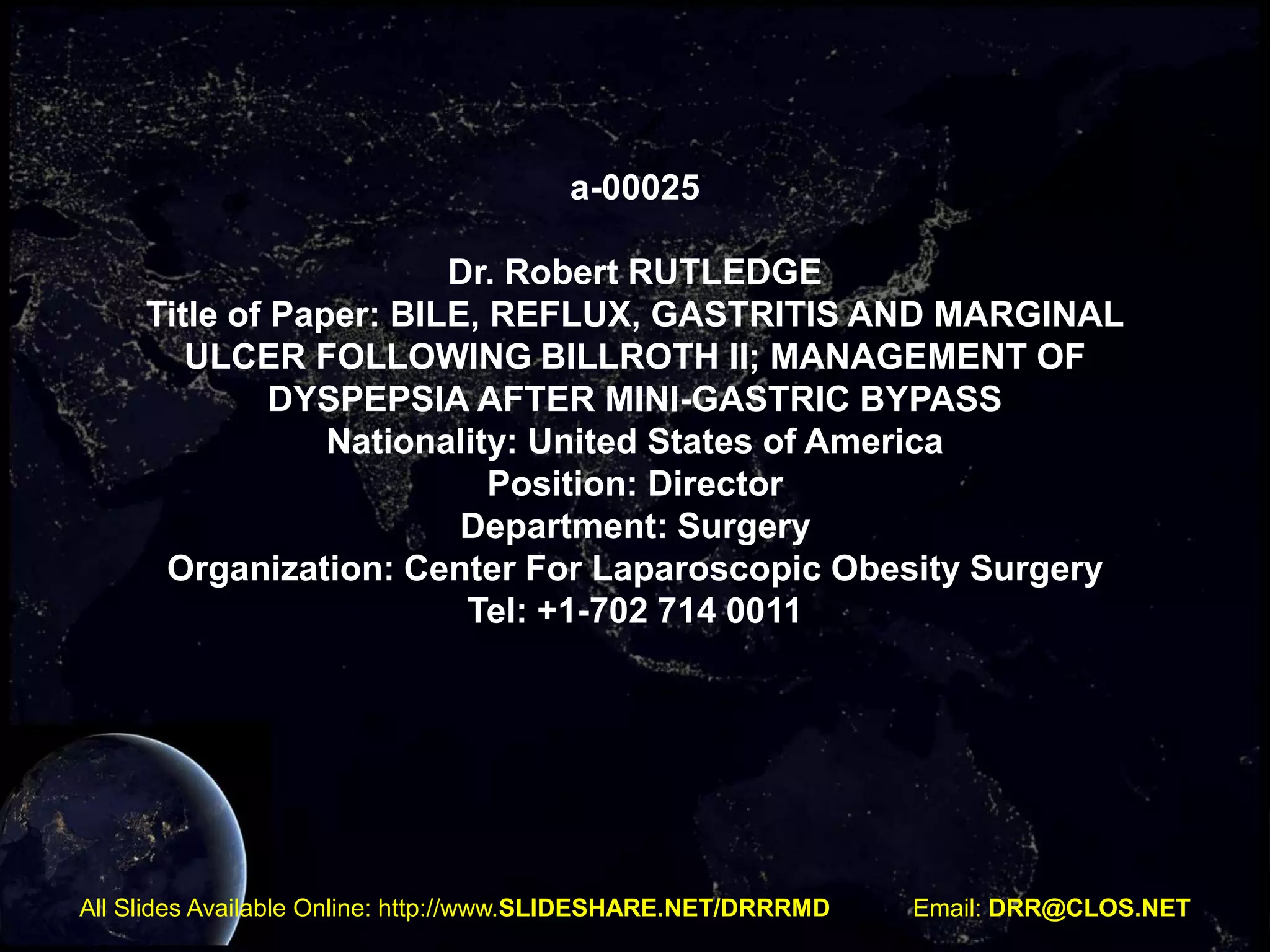 Bile reflux gastritis and marginal ulcer | PPTX