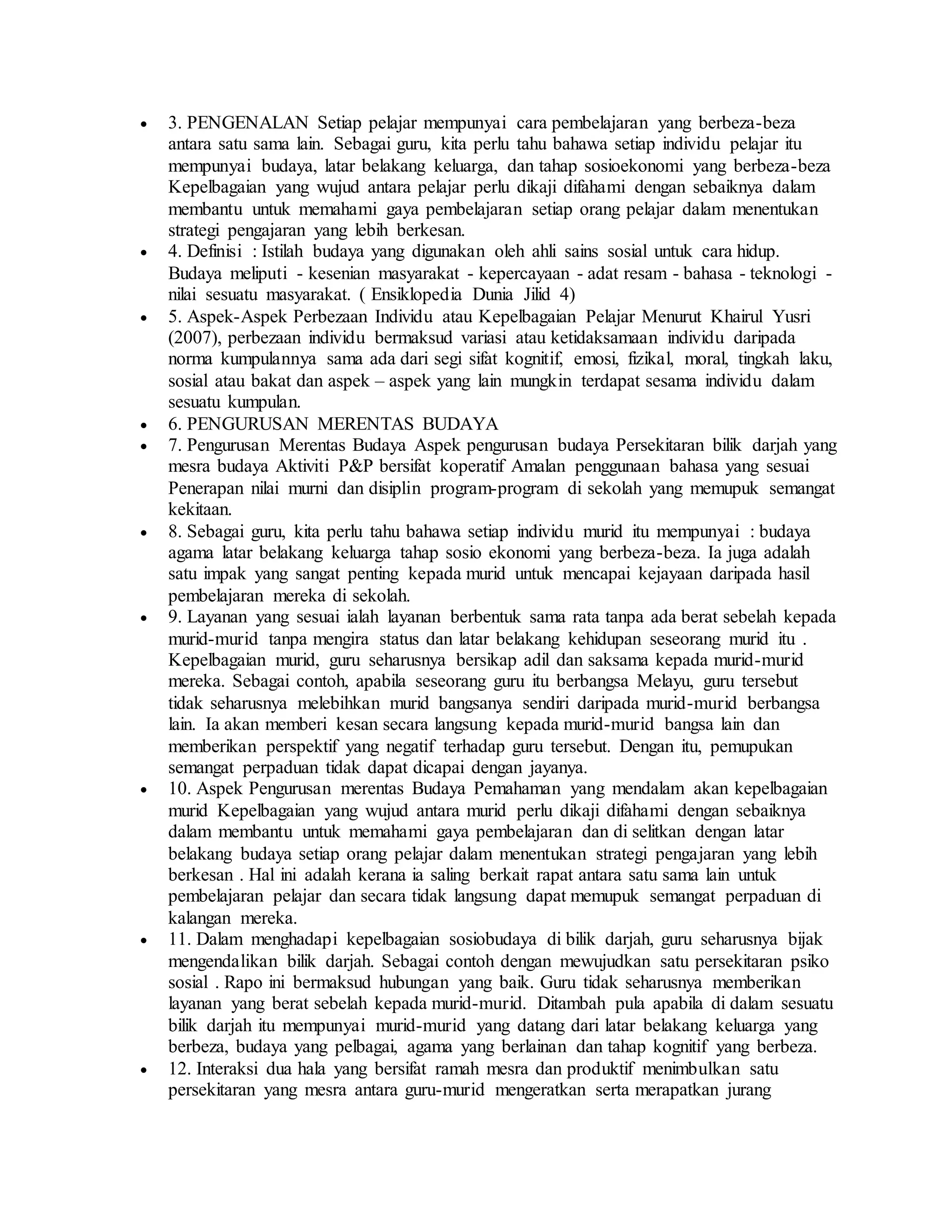 Bilik darjah mesra budaya | DOCX