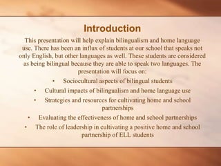 Bilingualism and home language use | PPTX | Professional School ...