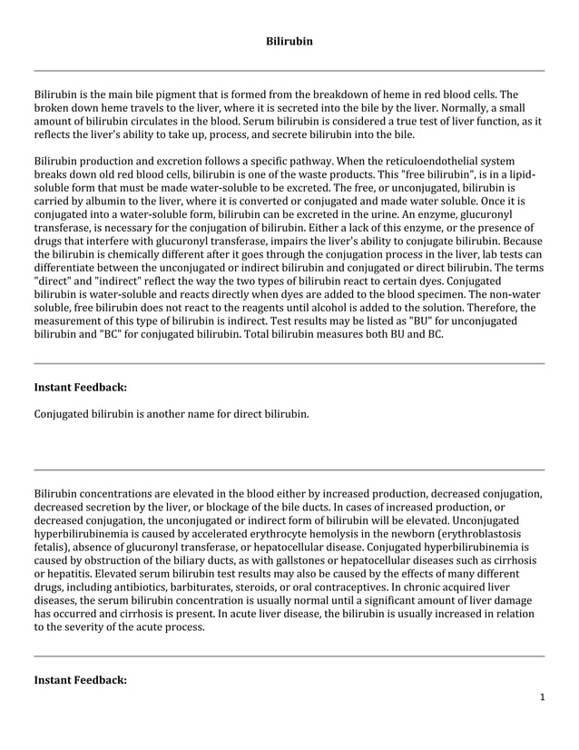 Bilirubin | DOCX | Blood Disorders | Diseases and Conditions