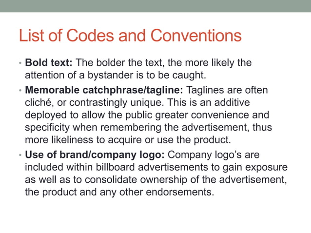 Codes and Conventions of a Billboard | PPT