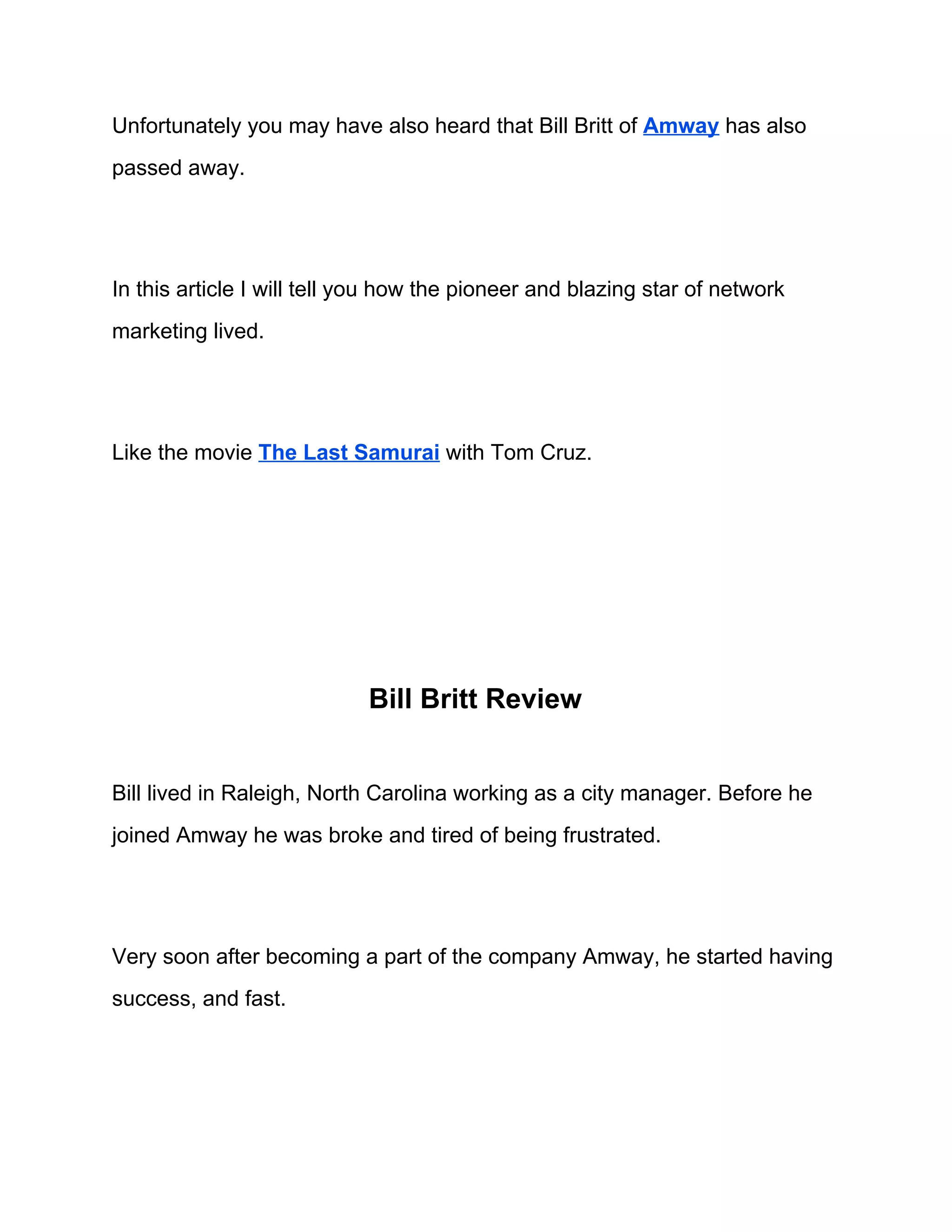 Bill Britt Amway Review. | PDF