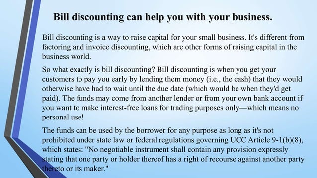 Bill Discounting.pptx | Debt Factoring & Invoice Discounting | Business Banking & Finance