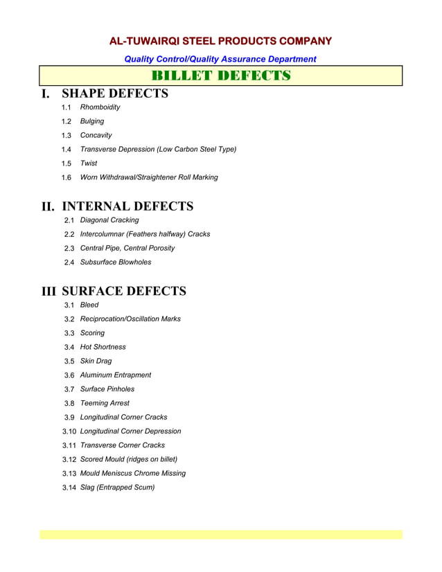 Billet defects | PDF