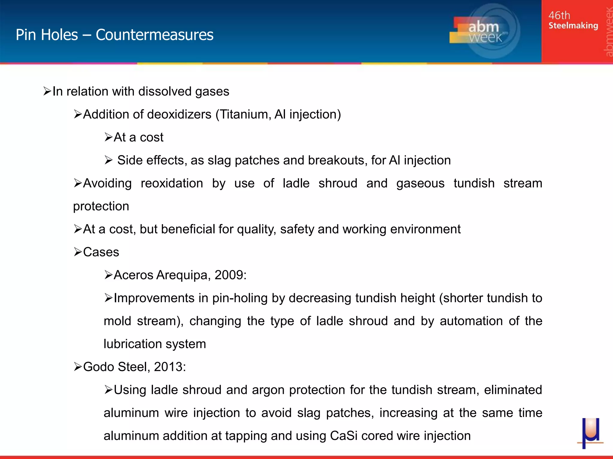 Billet defects pinhole and blowhole formation prevention and evolution ...