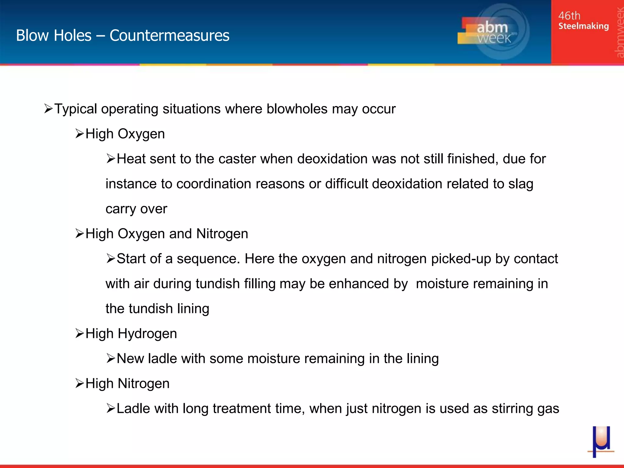 Billet defects pinhole and blowhole formation prevention and evolution ...