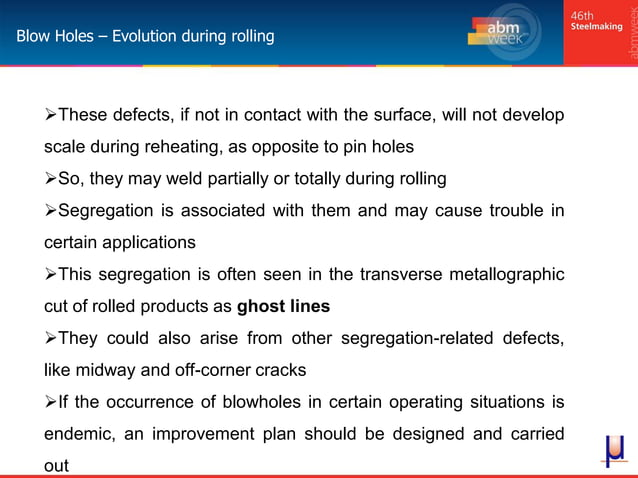 Billet defects pinhole and blowhole formation prevention and evolution ...