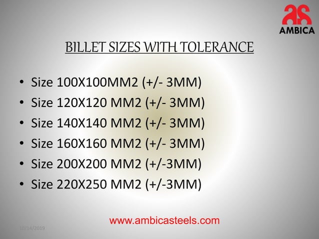 Billet Sizes with Tolerance | PPTX