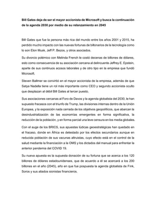 Bill Gates deja de ser el mayor accionista de Microsoft y busca la ...