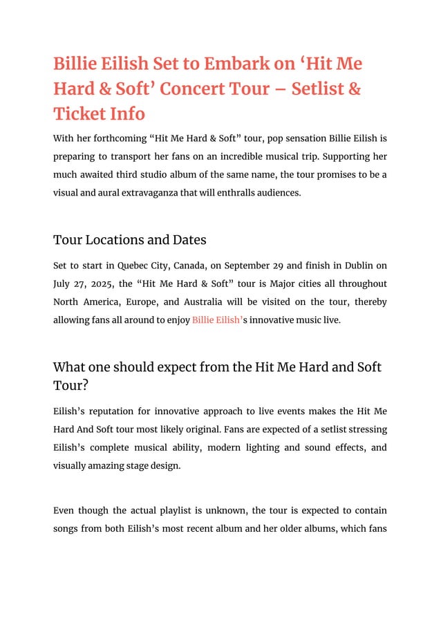 Billie Eilish Set to Hit the Stage with ‘Hit Me Hard & Soft’ Tour ...