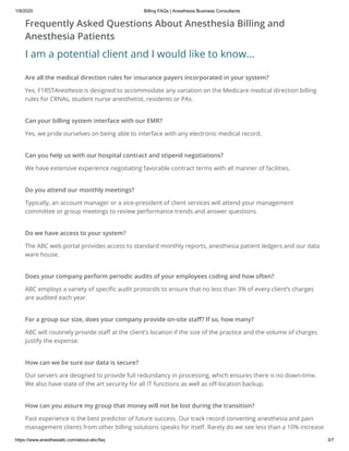 Anesthesia Business Consultants FAQ: Anesthesia Billing | PDF