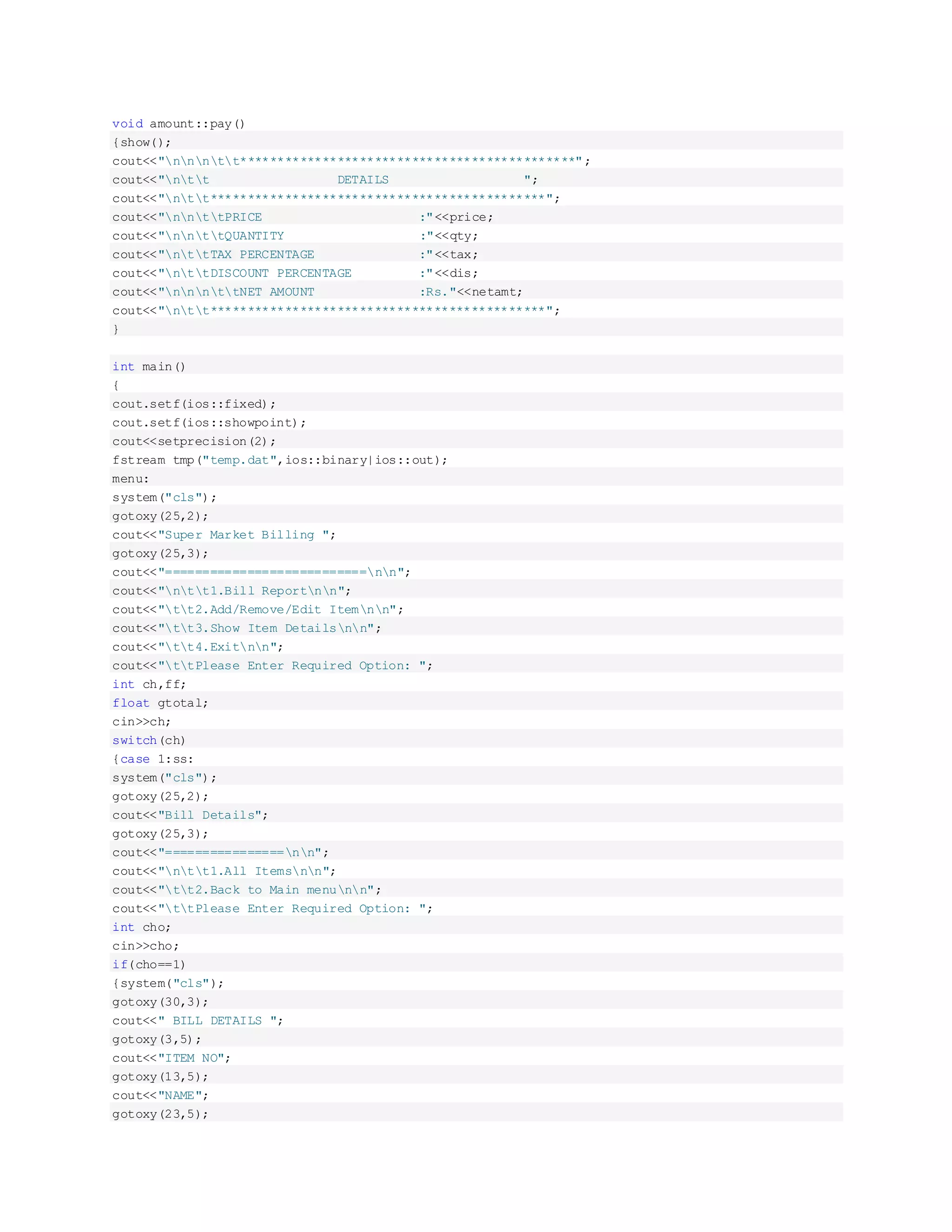 Billing in a supermarket c++ | DOCX
