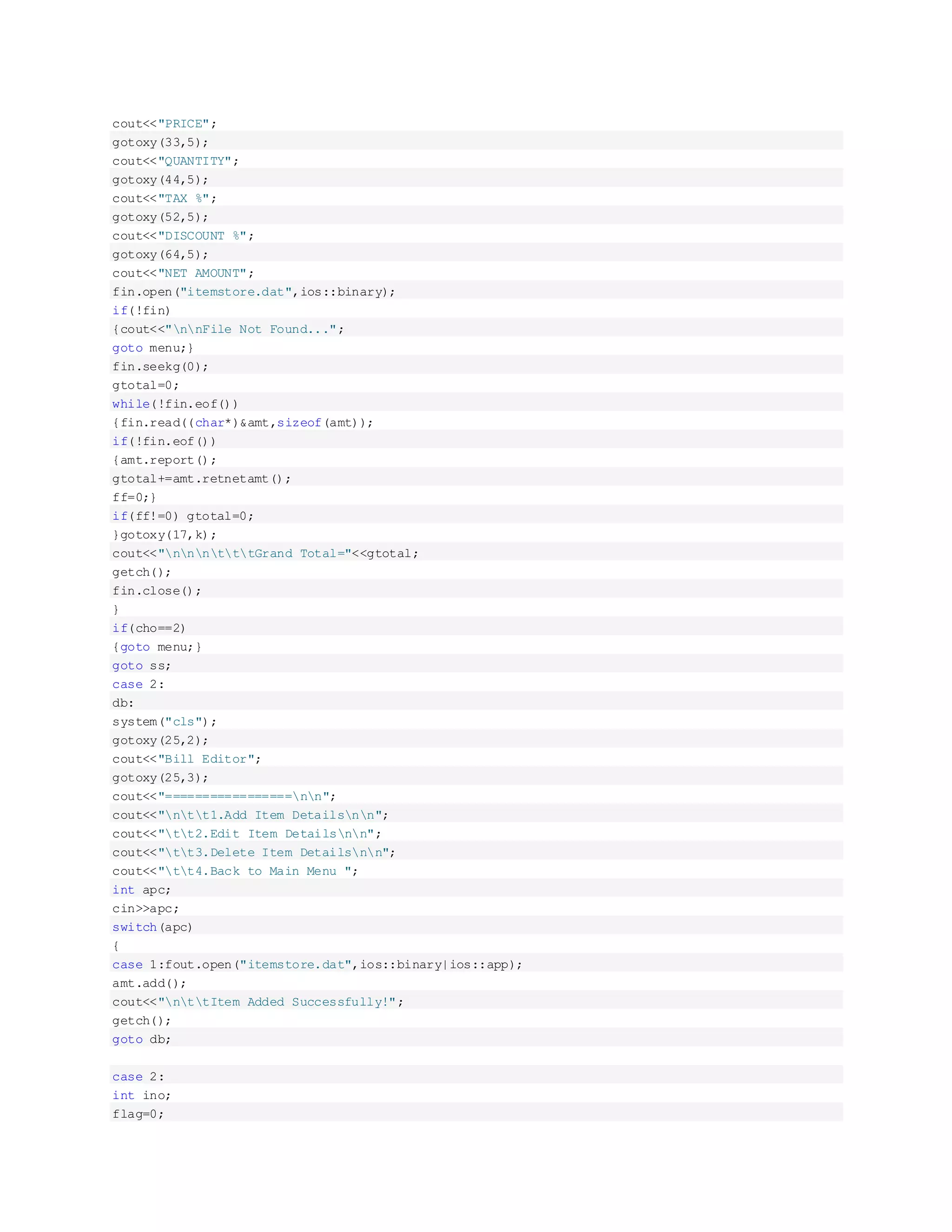 Billing in a supermarket c++ | DOCX