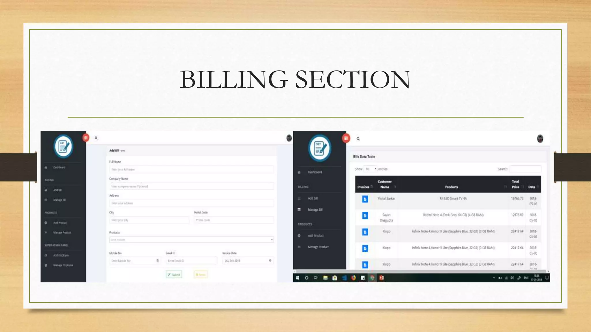 Billing system using node Presentation | PPTX