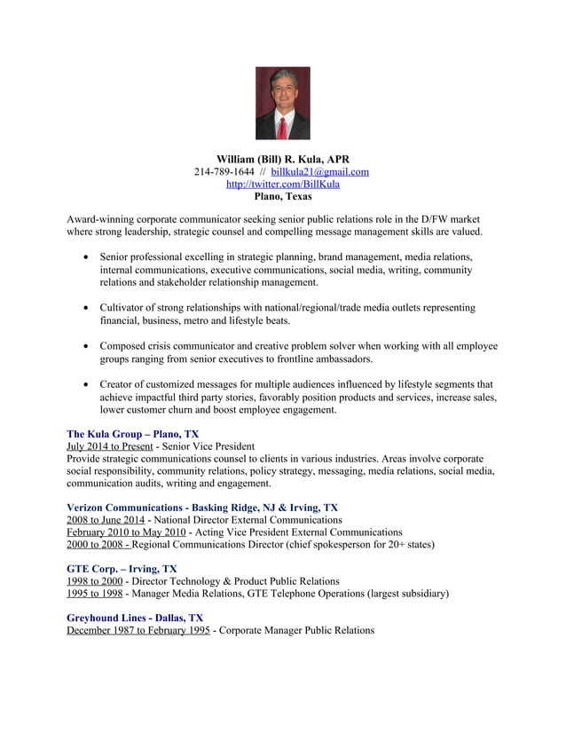Bill Kula, APR, resume - Decemeber 2015 | PDF