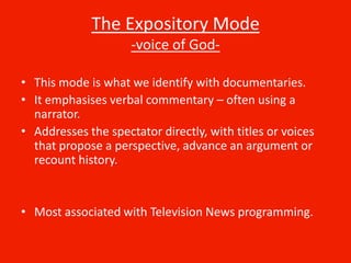 Bill Nichols - 6 Types of Documentary | PPTX