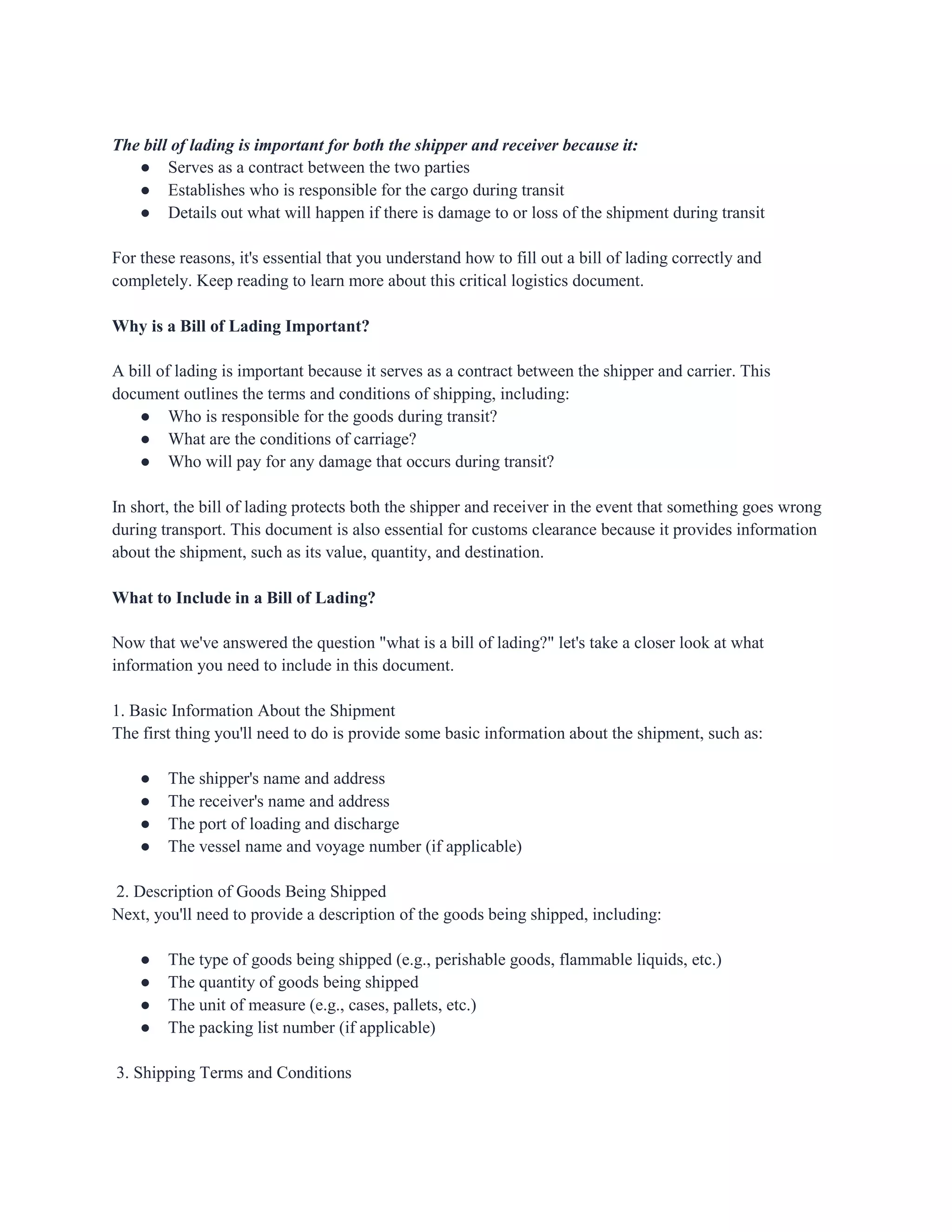 Bill of Lading (BOL) In Logistics- What Is It- Its Purpose, Importance ...