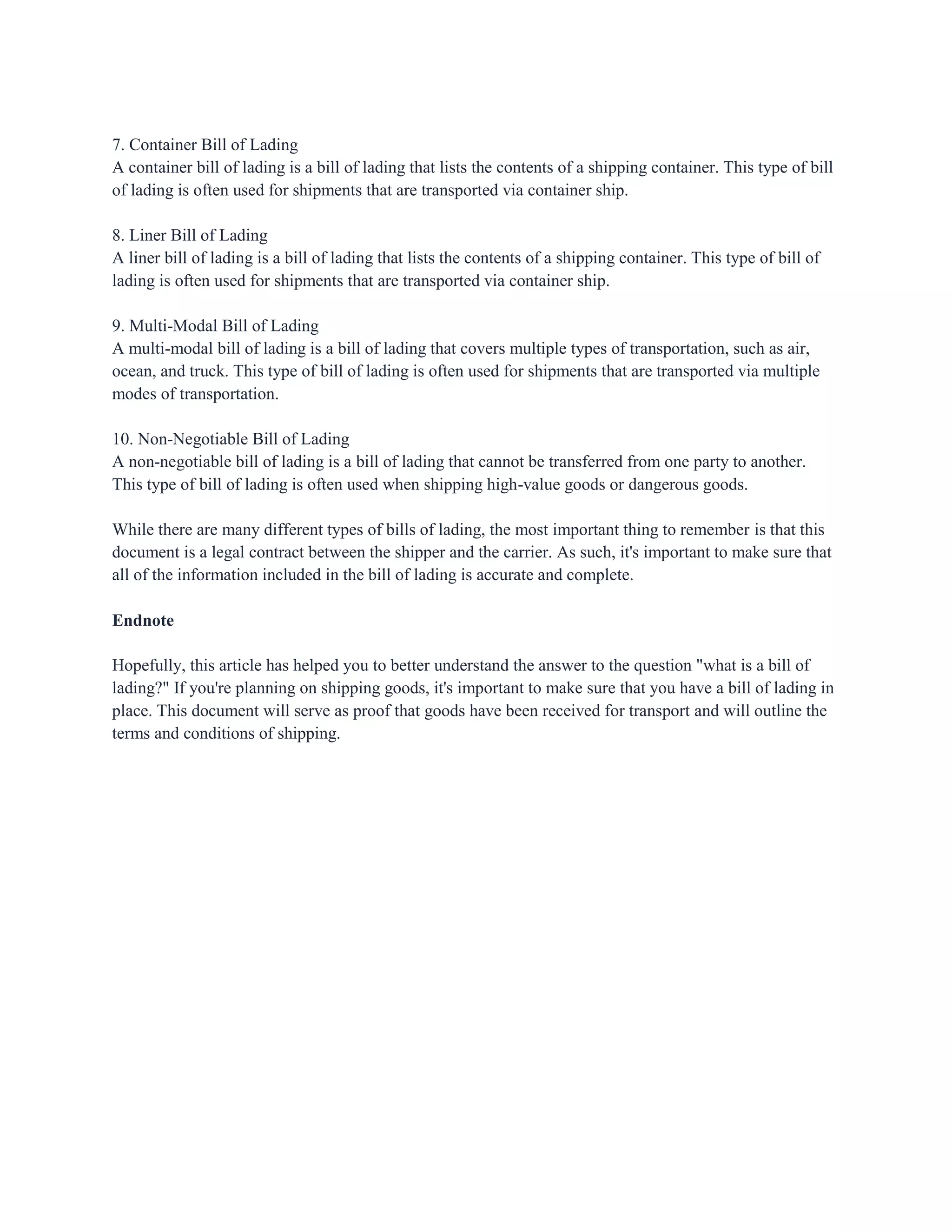 Bill of Lading (BOL) In Logistics- What Is It- Its Purpose, Importance ...