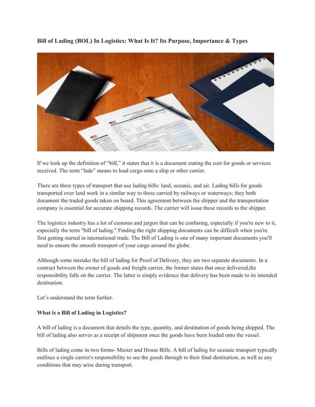 Bill of Lading (BOL) In Logistics- What Is It- Its Purpose, Importance ...