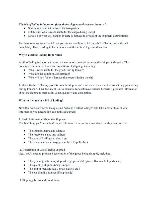 Bill of Lading (BOL) In Logistics- What Is It- Its Purpose, Importance ...